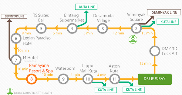 3 New Kura-Kura Bus Stops : Ibis Style Petitenget, Legian Paradiso ...